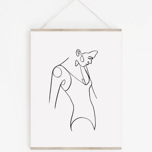Woman in a Swimsuit Line Art, Summer Art Print, Minimalist Wall Art ...