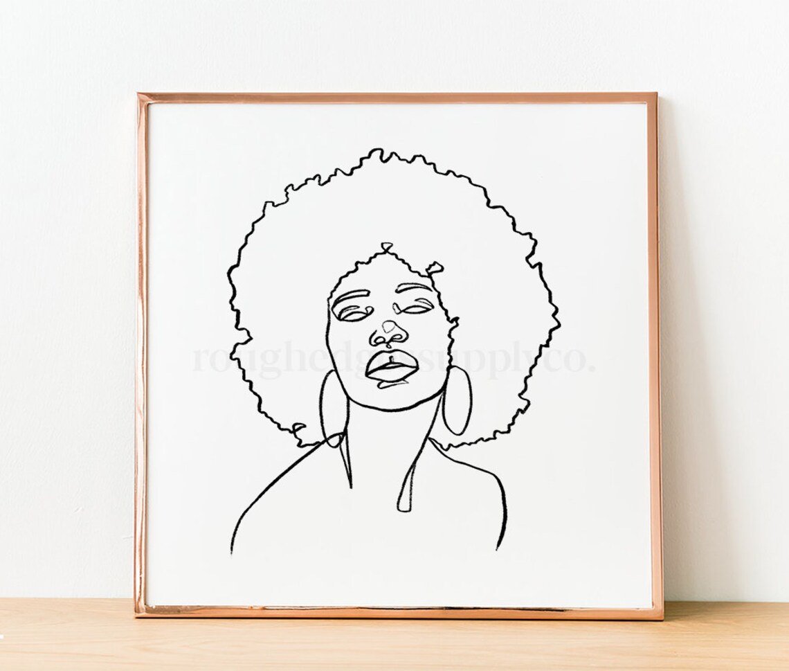 Black Woman Portrait Line Drawing African American Woman Line | Etsy