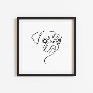 Pug Dog Art Print, Line Drawing, Line Art, Dog Pet Portrait, Dog Lover ...