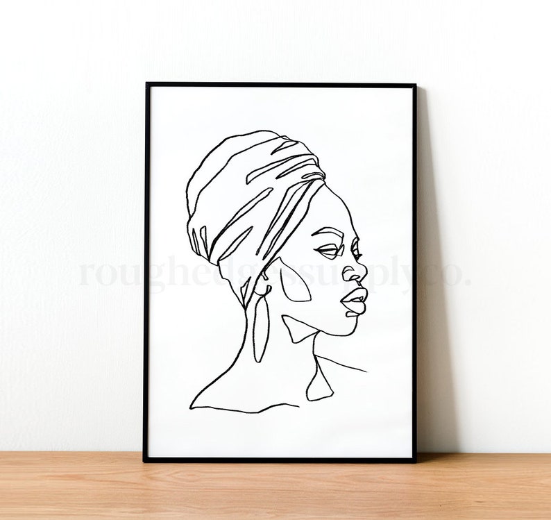 Black Woman Turban Portrait Line Drawing African American | Etsy