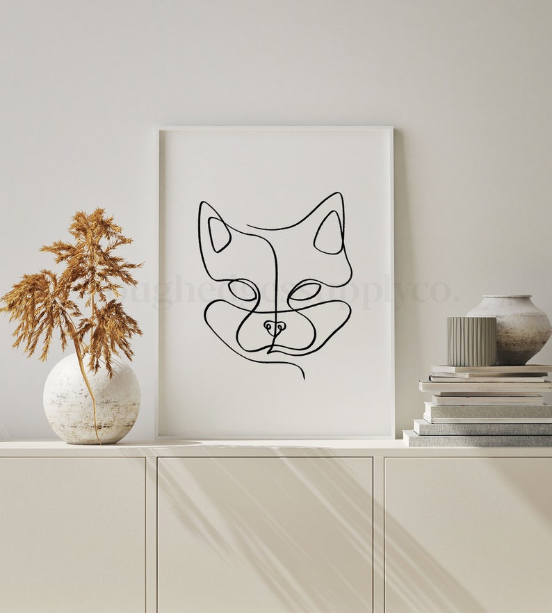 Cat Face Line Art Print Minimal Cat Line Drawing Abstract | Etsy