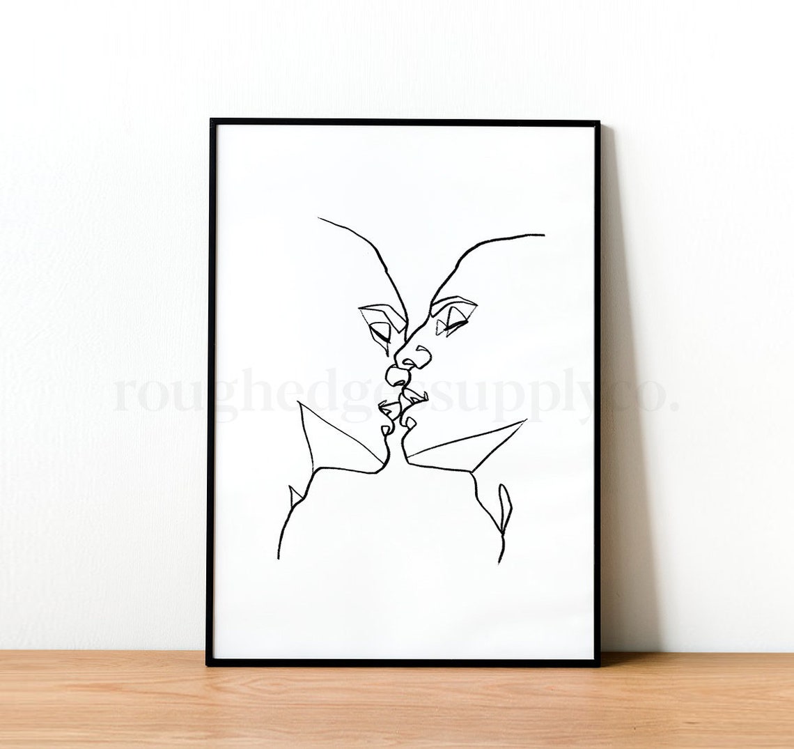 Gay Couple Kissing Line Art Print Gay Couple Line Drawing | Etsy