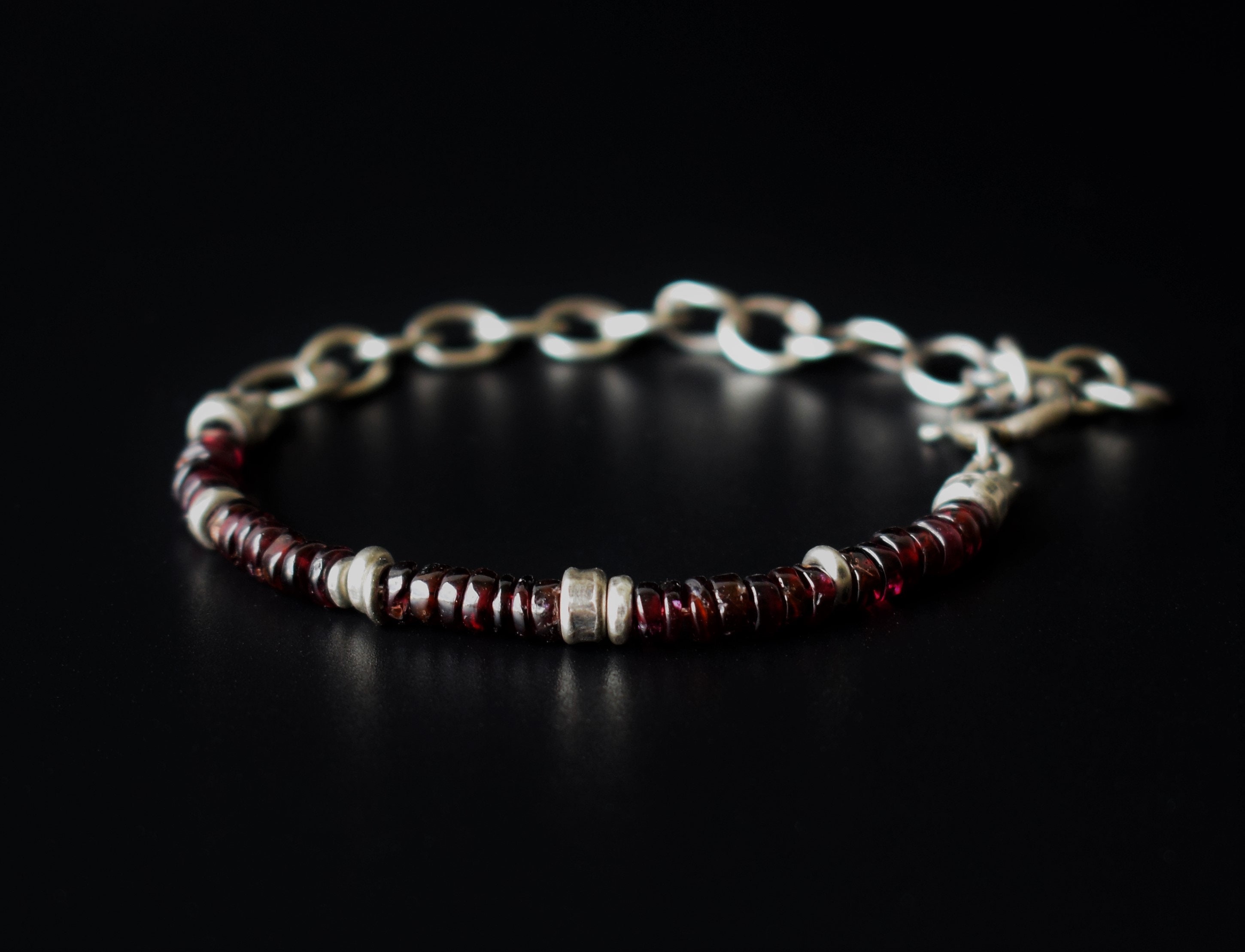 Garnet Bracelet Sterling Silver Bracelet Oxidized Sterling | Etsy