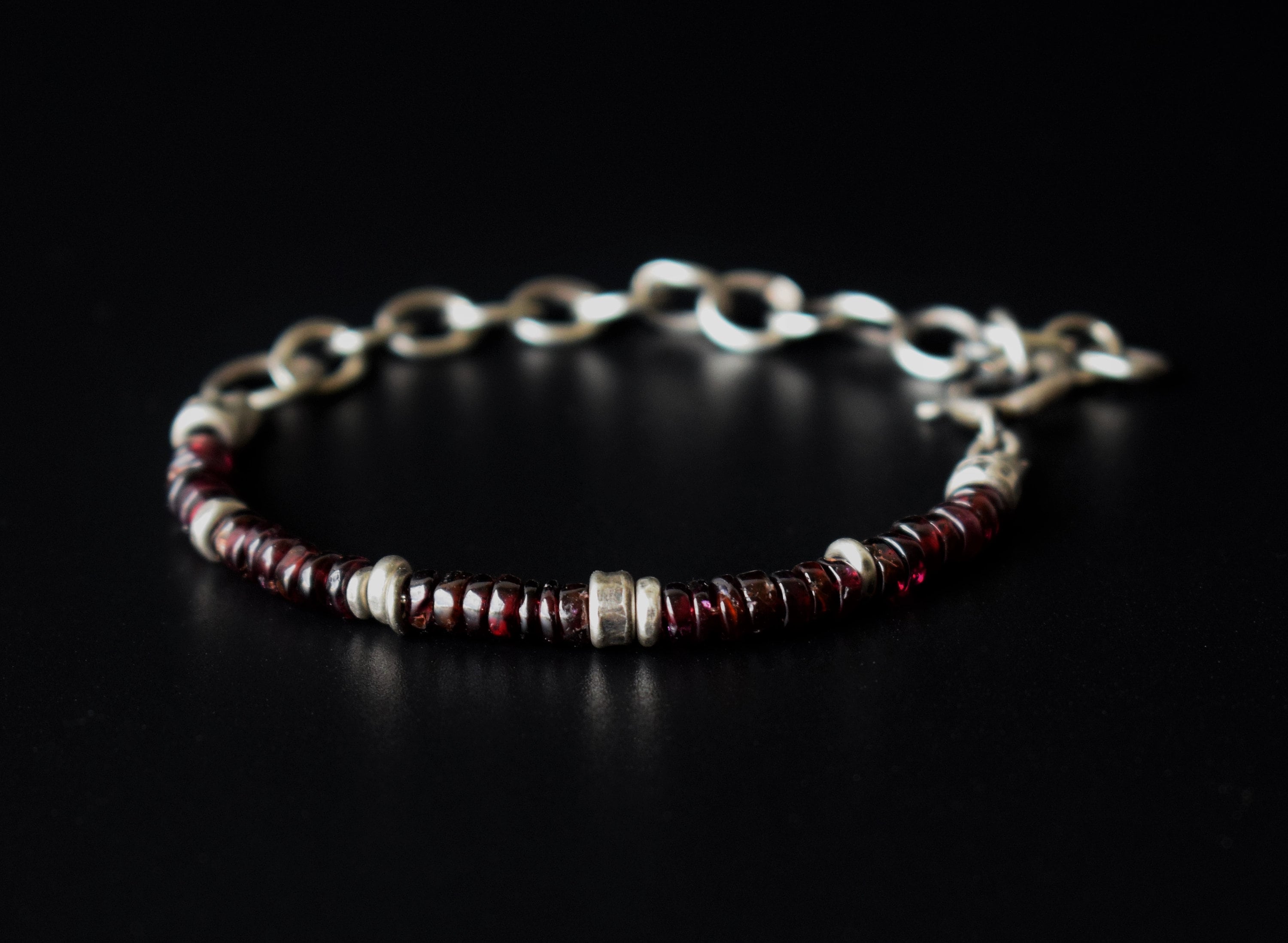 Garnet Bracelet Sterling Silver Bracelet Oxidized Sterling | Etsy