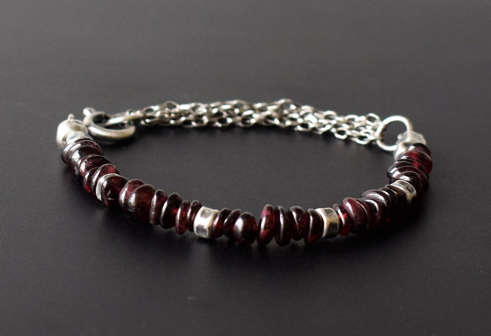 Garnet Bracelet Sterling Silver Bracelet Oxidized Sterling - Etsy