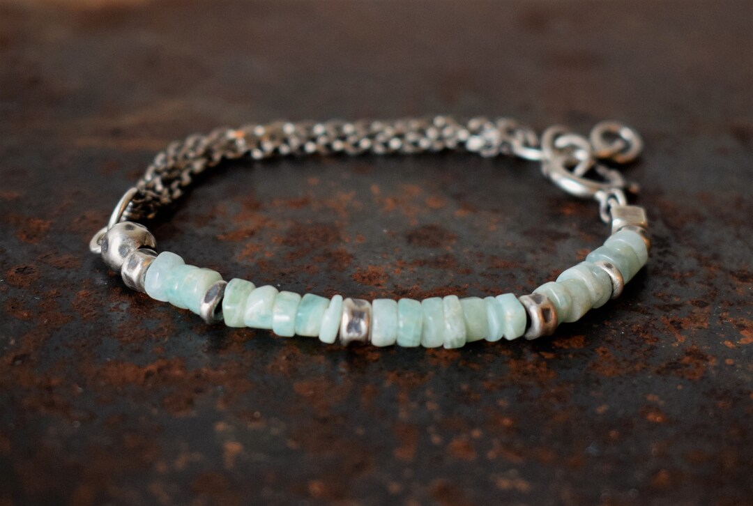 Amazonite Bracelet, Sterling Silver Bracelet, Oxidized Sterling Silver ...
