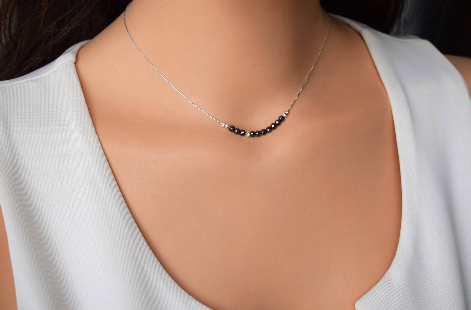 Dainty Silver Necklace, Silver Dainty Necklace, Hematite Necklace ...