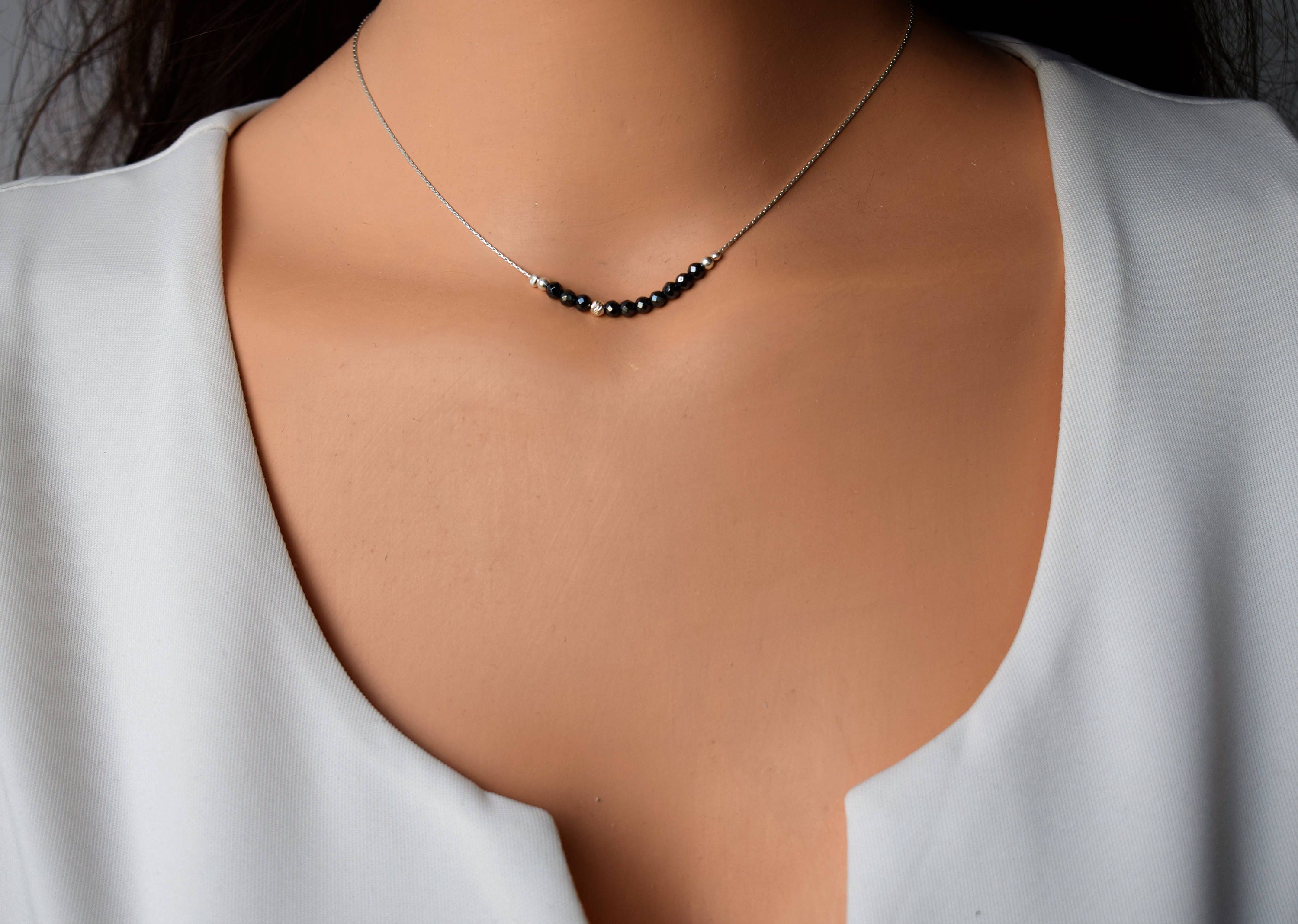 Dainty Silver Necklace Silver Dainty Necklace Hematite | Etsy