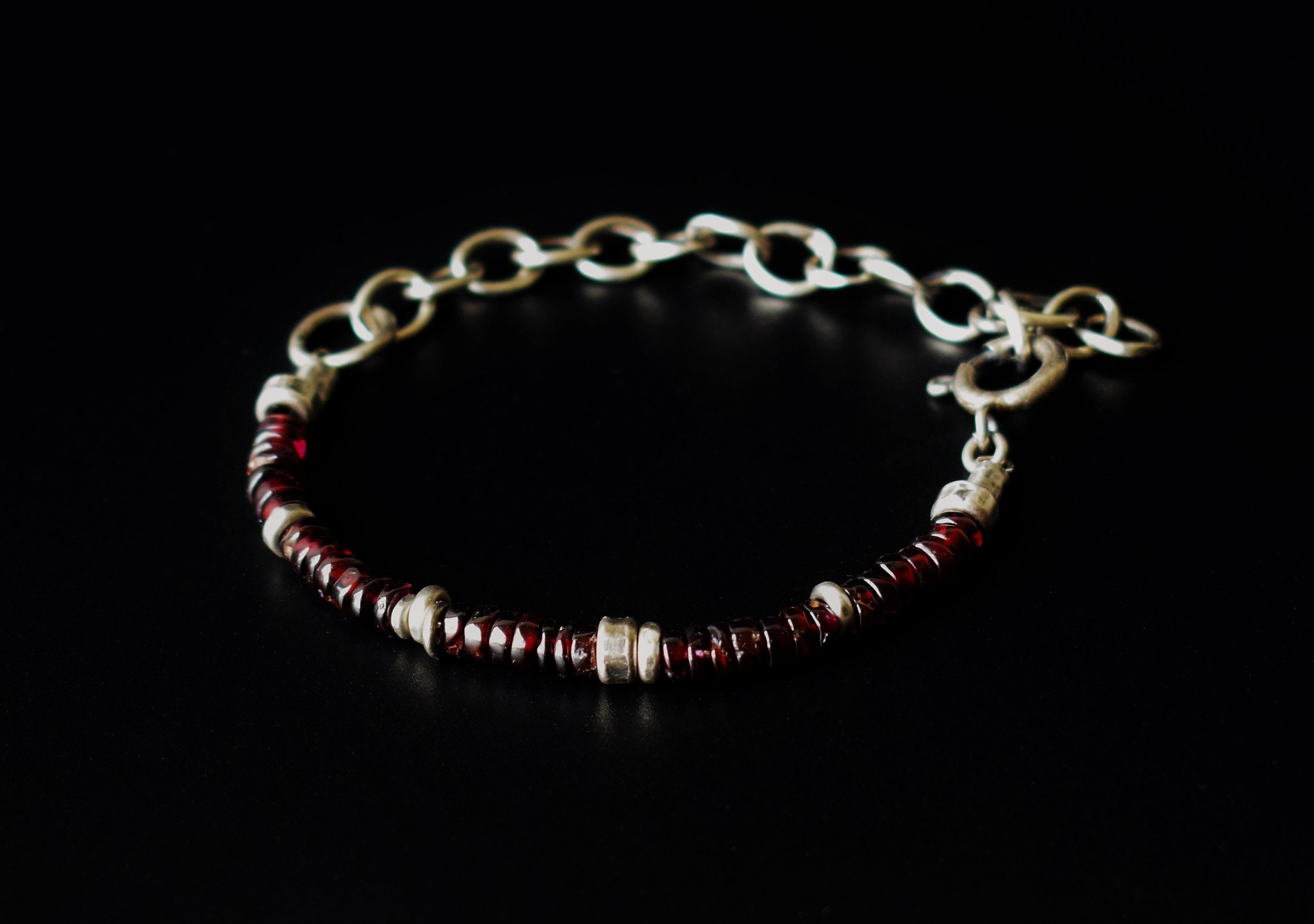 Garnet Bracelet Sterling Silver Bracelet Oxidized Sterling | Etsy