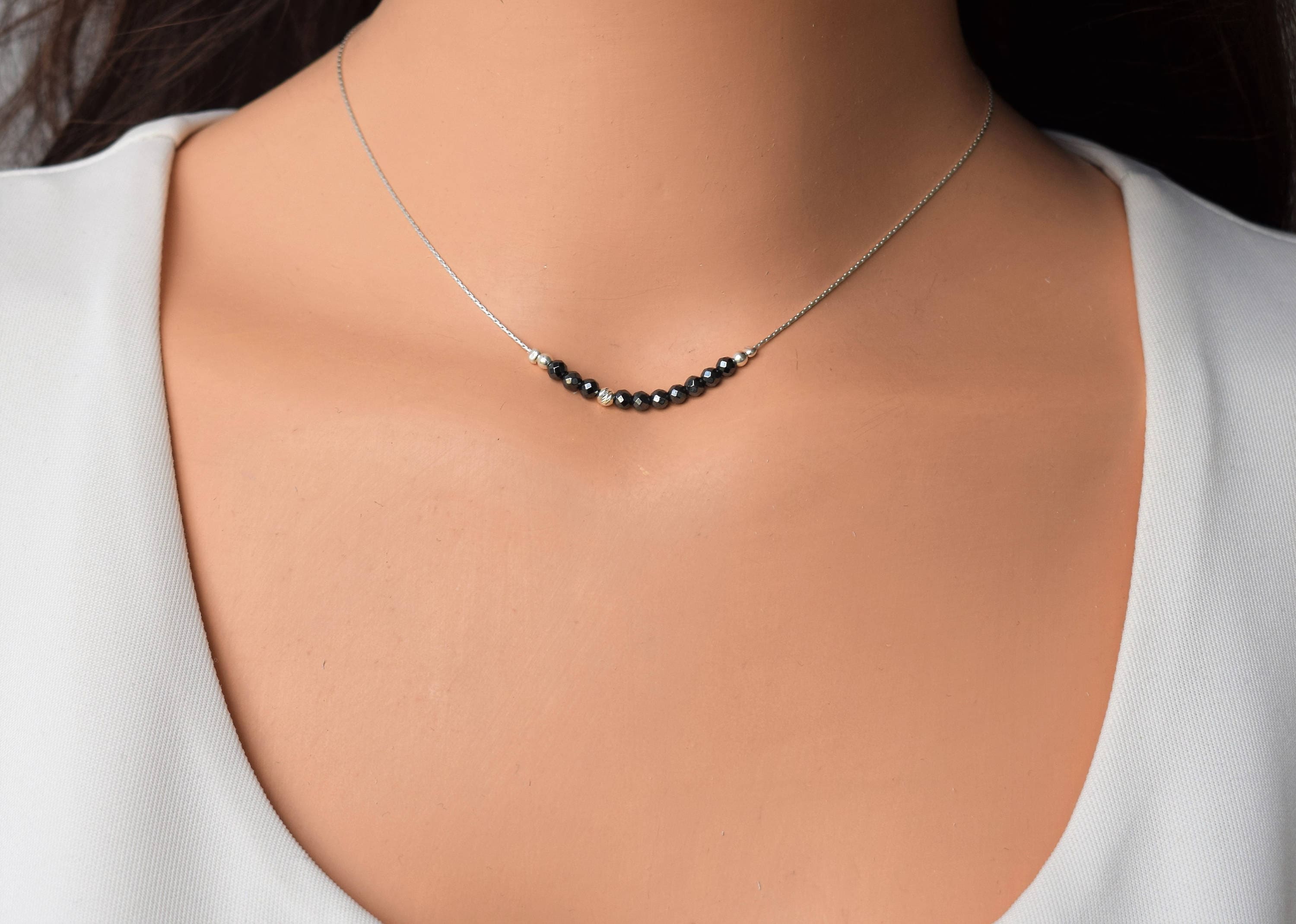 Dainty Silver Necklace, Silver Dainty Necklace, Hematite Necklace ...