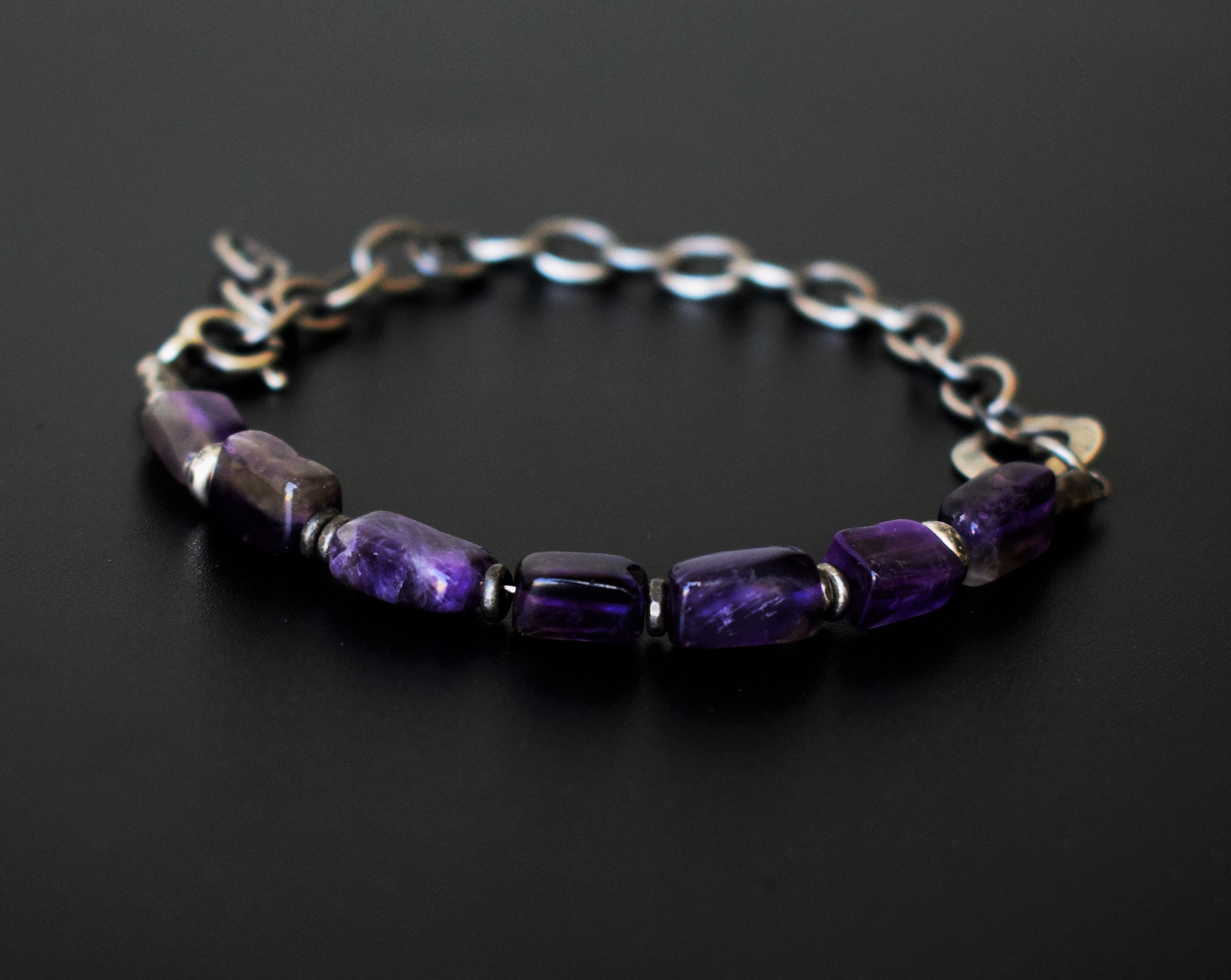 Amethyst Bracelet Sterling Silver Bracelet Oxidized Sterling - Etsy