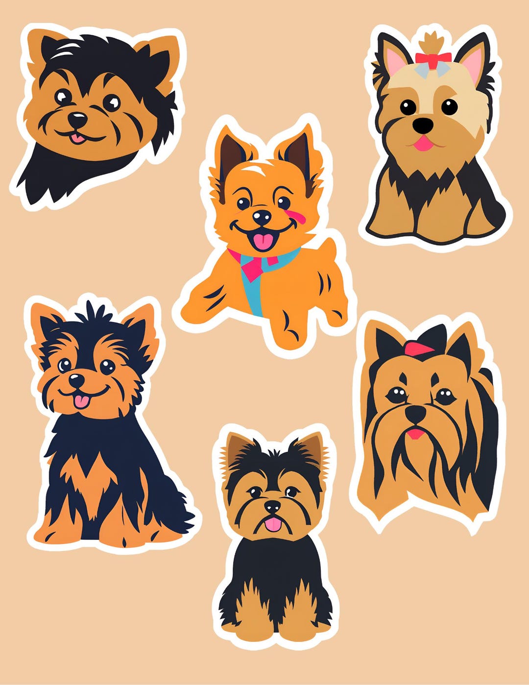 Yorkie Printable / Print and Cut Sticker Sheet | Digital Sticker ...