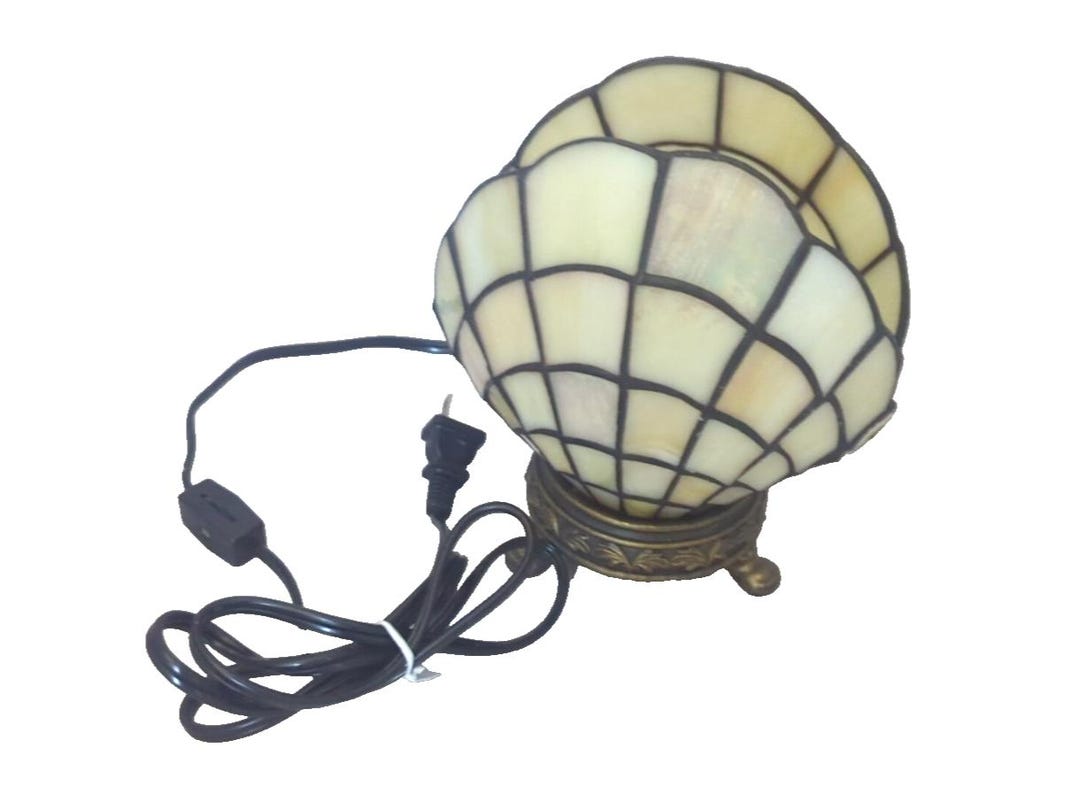 Vintage Art Deco Tiffany Style Clam Shell Stained Glass Lamp 7.5"x7.5 ...
