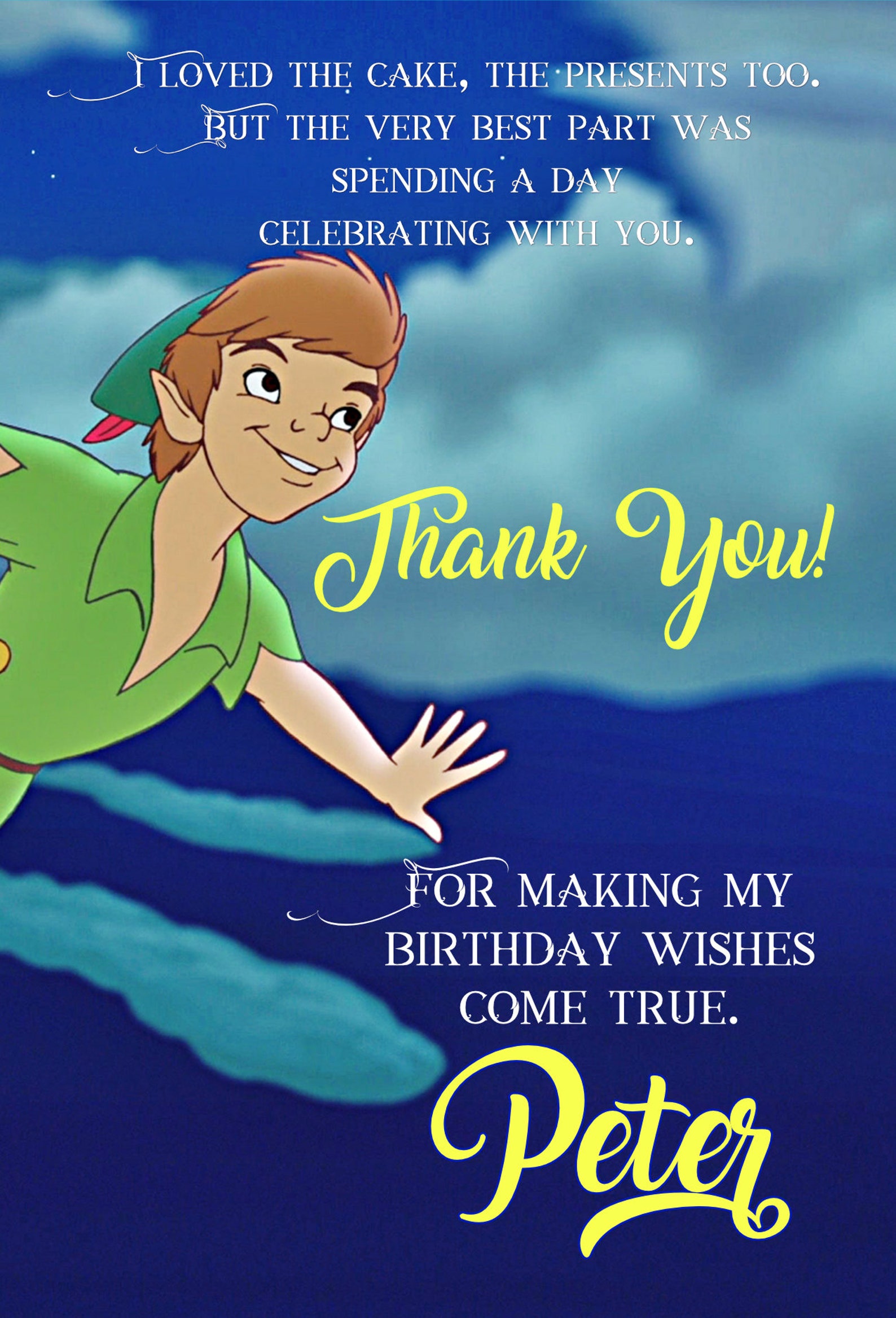 Personalized Birthday Invitation Card, Peter Pan 5x7 Printable Birthday ...