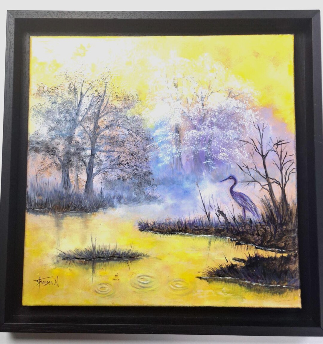 Oil Painting Misty Swamp on a Gold Background – Luminous Painting With ...
