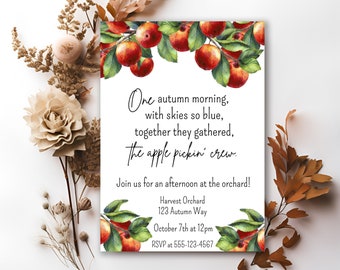 Apple Picking Invite, Apple Theme Invite, Apple Orchard Theme, Apple ...