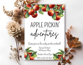 Apple Picking Party, Apple Theme Invite, Apple Orchard Theme, Fall ...