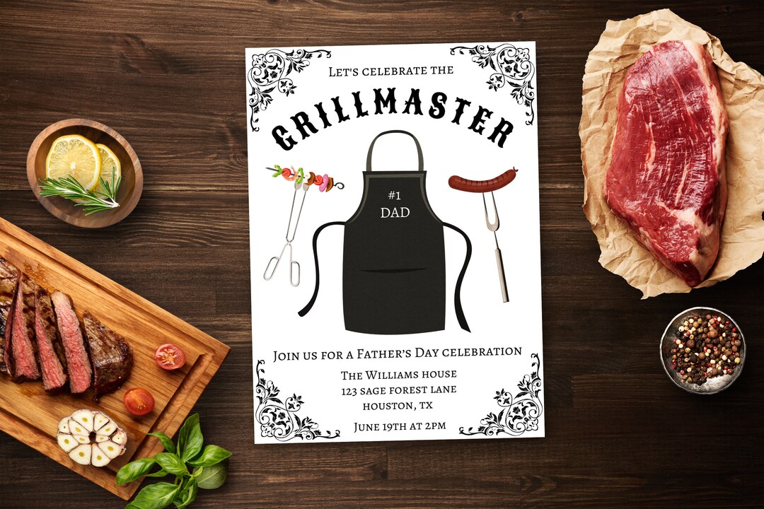Fathers Day Invitation, Grillmaster Invite, #1 DAD, Summer Party Invite ...