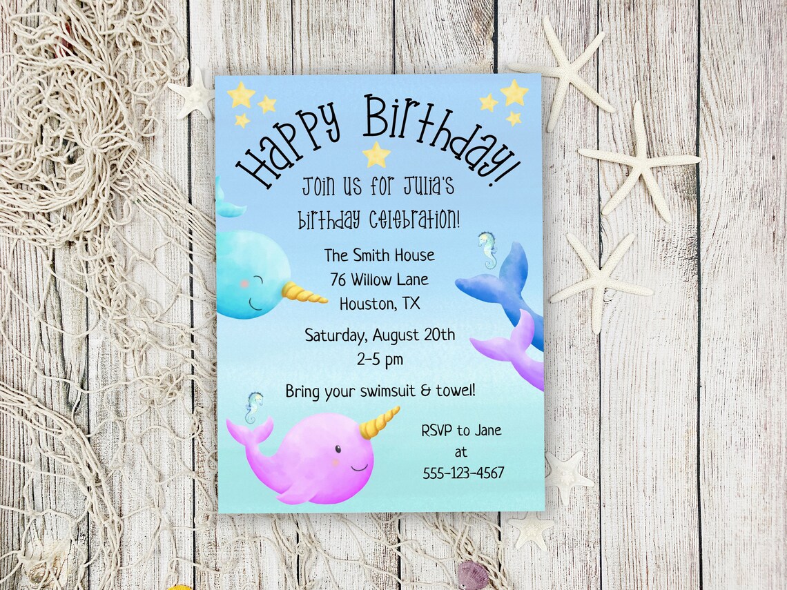 Narwhal Birthday Invitation, Kids Narwhal Party, Kids Birthday Party ...