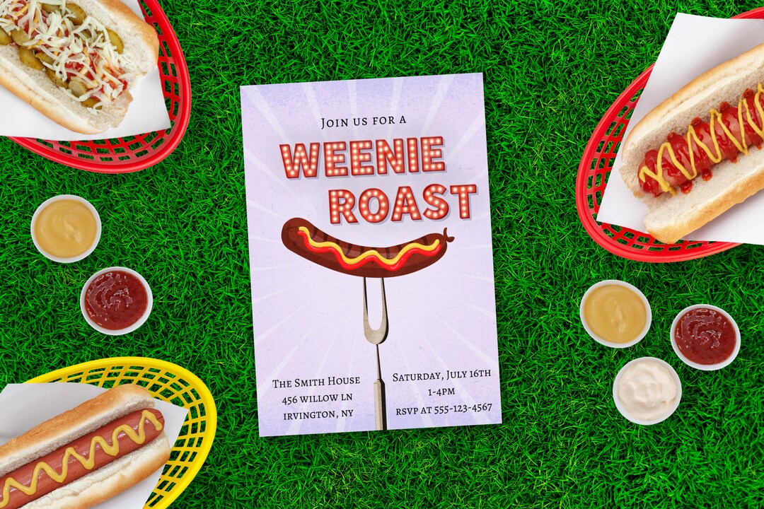 Weenie Roast Invitation Summer Party Invite 4th Of July Invite Labor