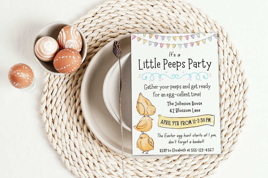 Peeps Invitation, Kids Easter Party Invite, Peeps Easter Invite, Egg ...