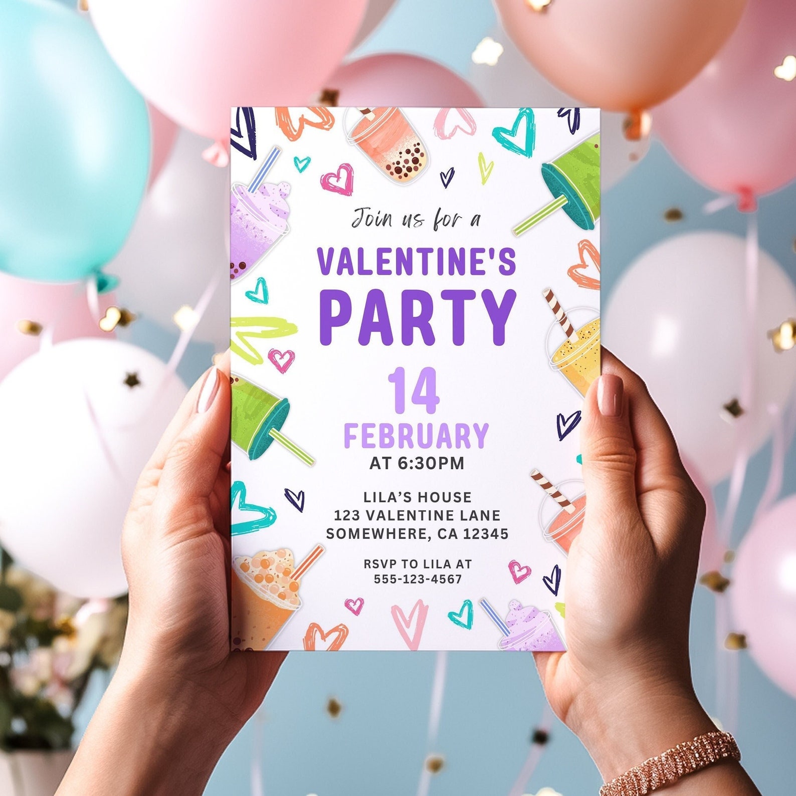 Boba Tea Invitation, Galentines Day Invite, Valentines Day, Bubble Tea ...