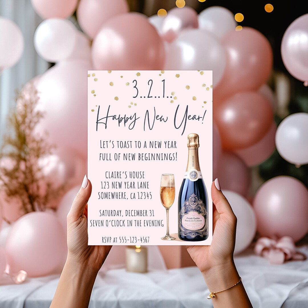New Years Eve Party Invitation, Champagne Invite, New Years Eve ...