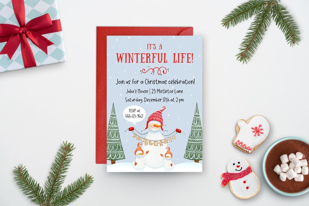 Snowman Invitation, Christmas Invitation, Holiday Party, Editable ...