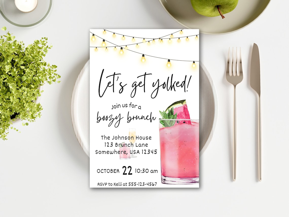 Brunch Invitation Template, Boozy Brunch Invitation, Editable ...