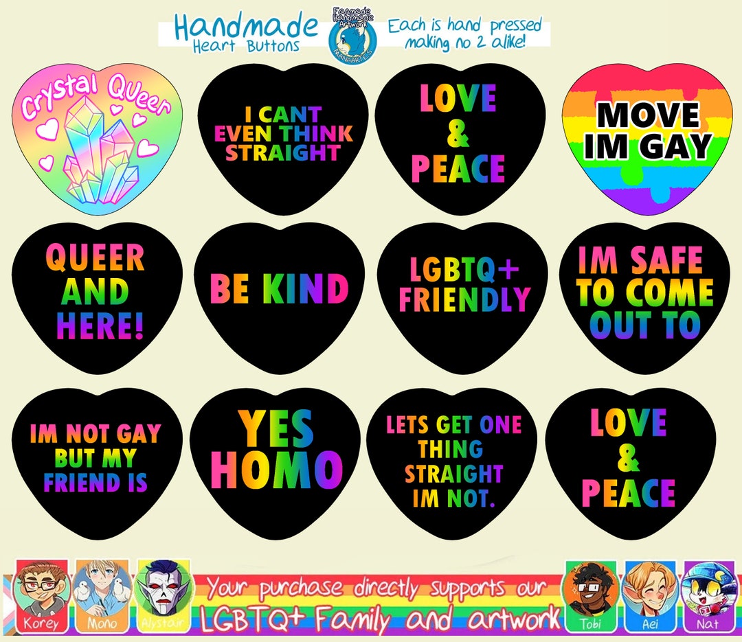 Made by Actual Gays Hand Pressed Sassy Gay/lbtq Buttons Heart or Round ...
