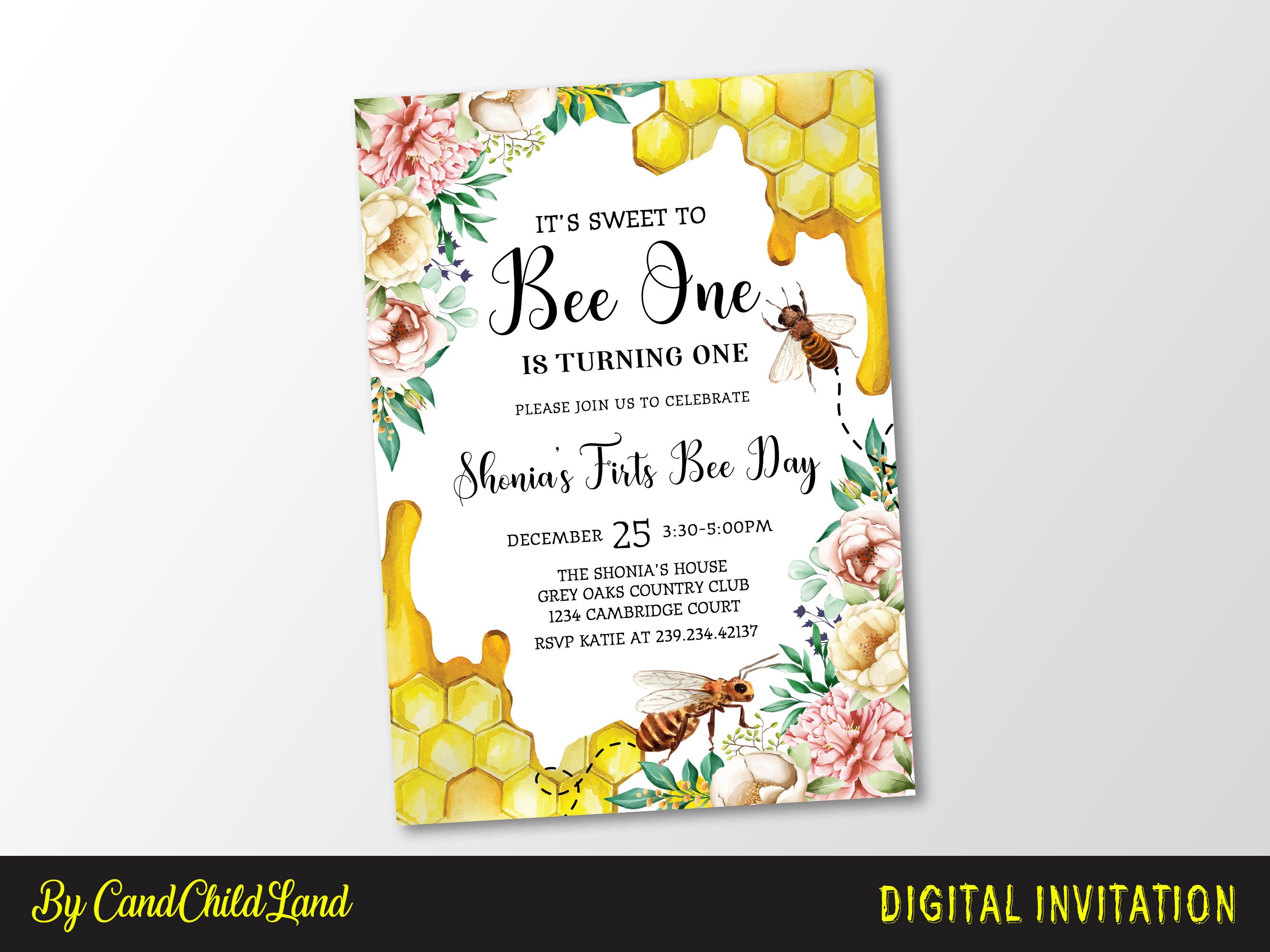 Bee Birthday Invitation, First Bee-day Bee Birthday Invitation, Honey ... Bee Birthday Invitation, First Bee-day Bee Birthday Invitation, Honey ...