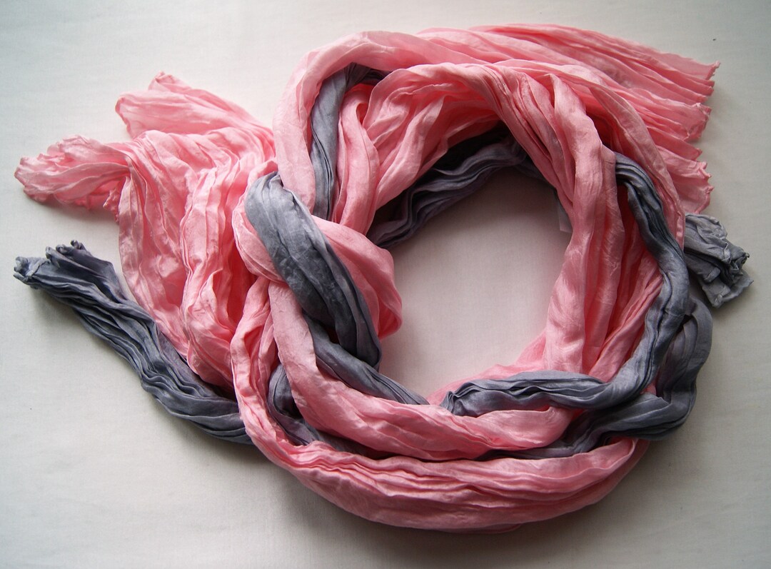 55 // SELECTION Crash Silk Scarves Pink Plain and Light Gray Plain - Etsy