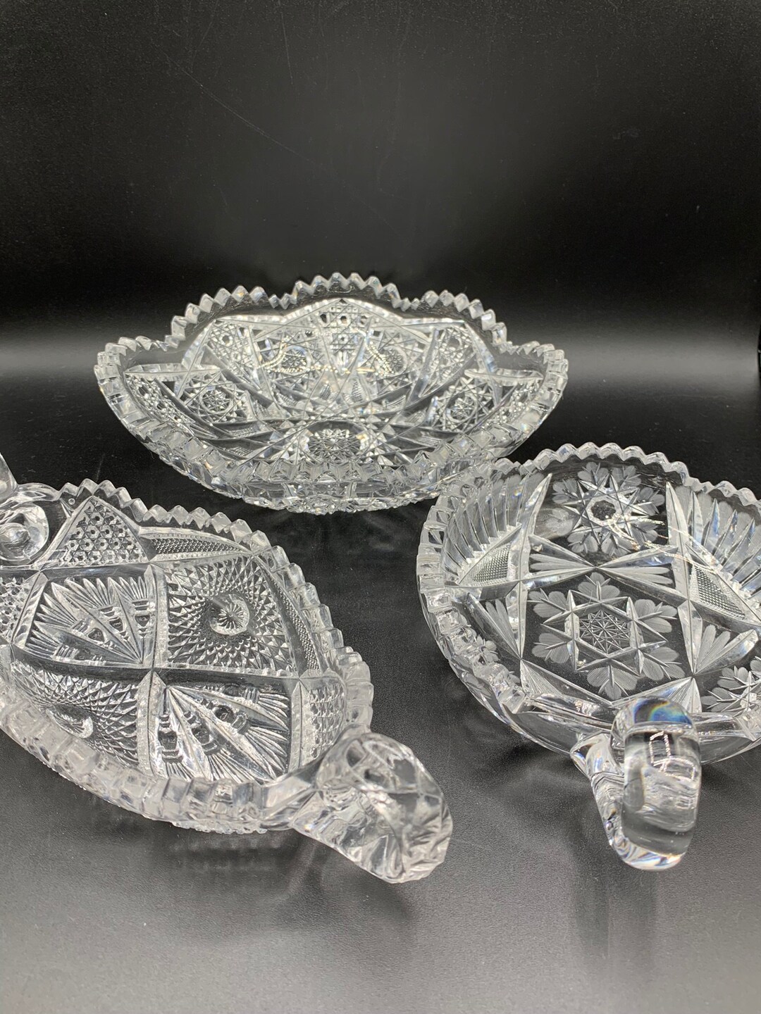 Antique EAPG Etched Crystal Dish Set: Two-handled Nappy Bowl - Etsy