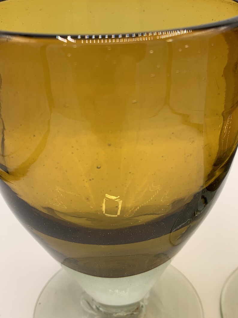 Amber Beer Goblets - Heavy Hand Blown Glass - Clear Pedestal Base - Set ...