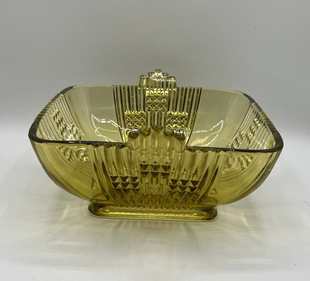 Vintage Depression Glass Square Yellow Bowl! Art Deco!! Such Beautiful ...
