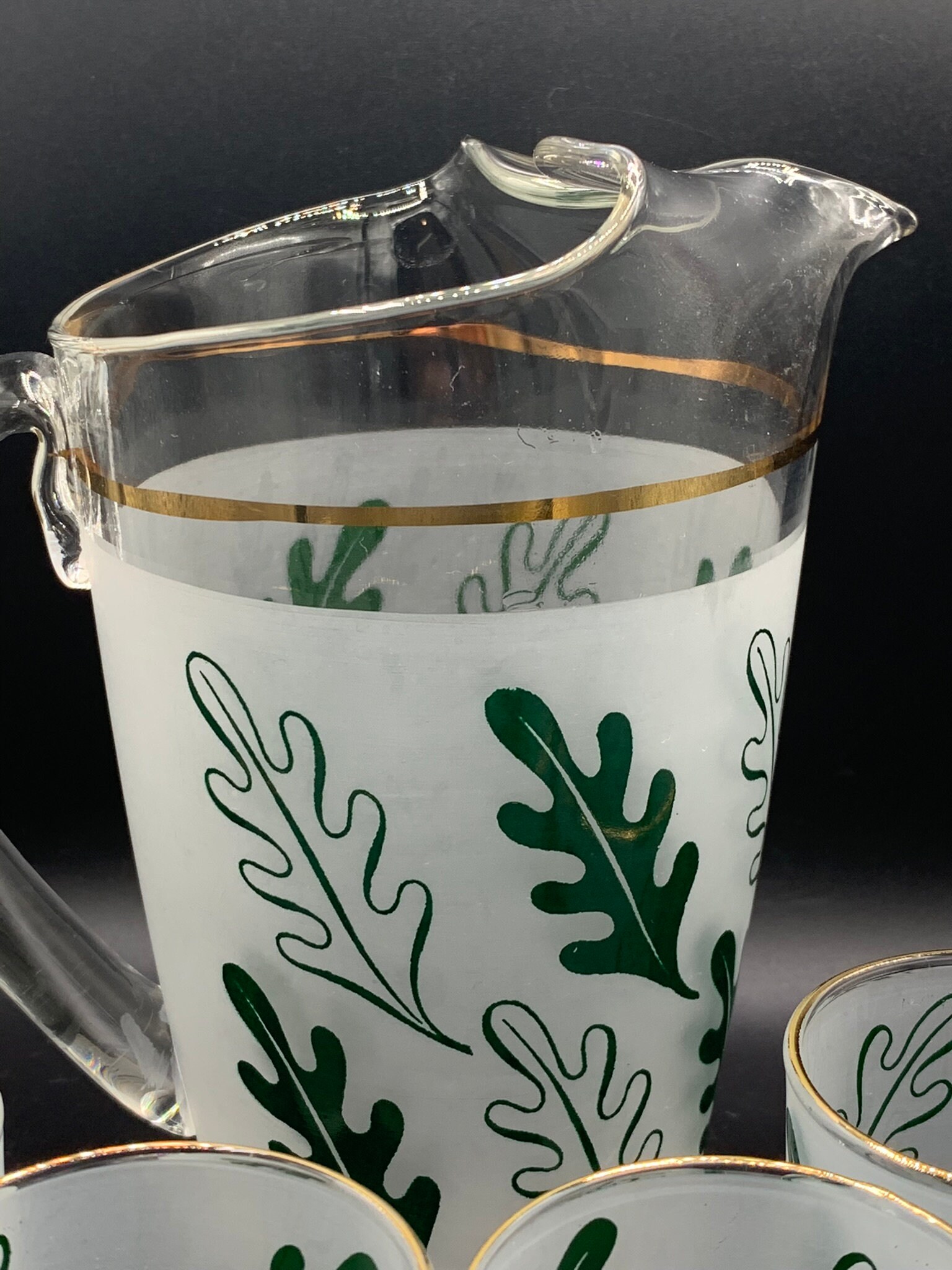 Vintage Frosted Glass Bar Pitcher With Gold Trim 4 Matching | Etsy