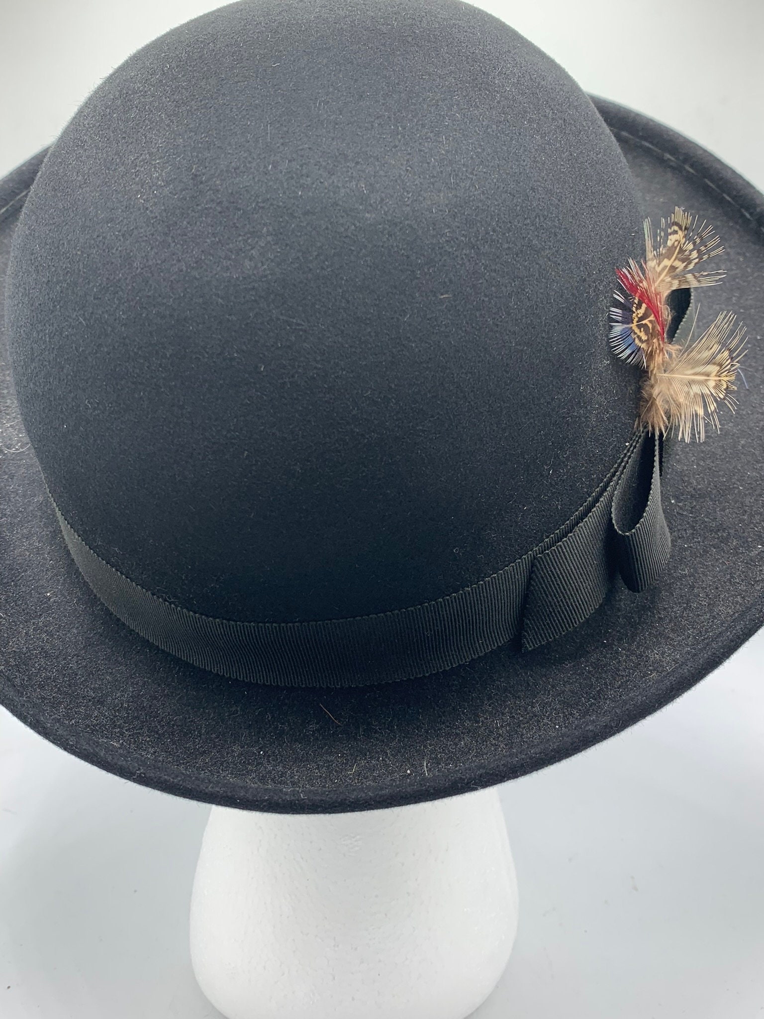 Vintage Felt Black Hat With Wide Brim With Ribbon Trim Say - Etsy