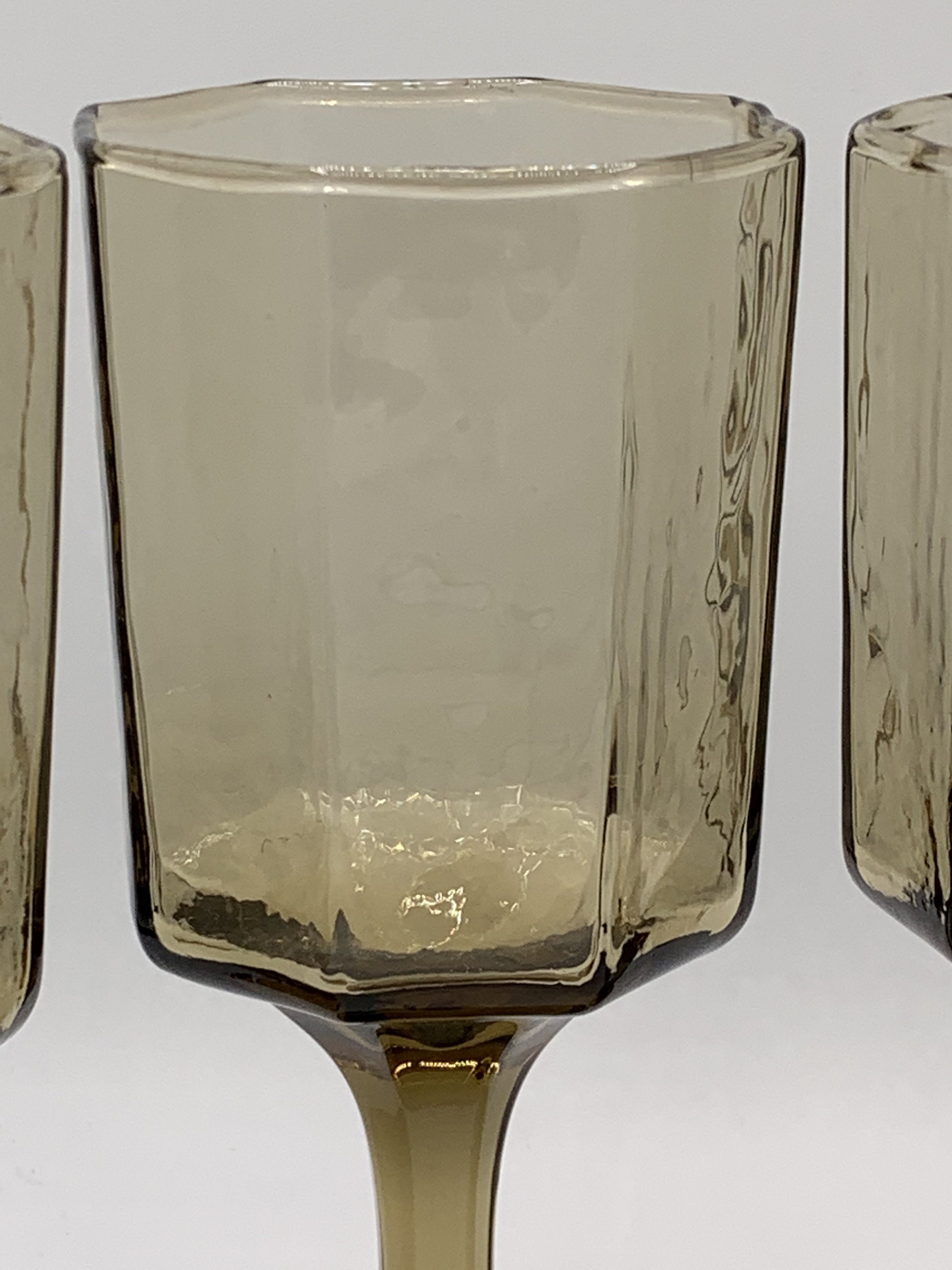 Four Vintage Smoke Colored Glass Wine Glasses With Swirled | Etsy