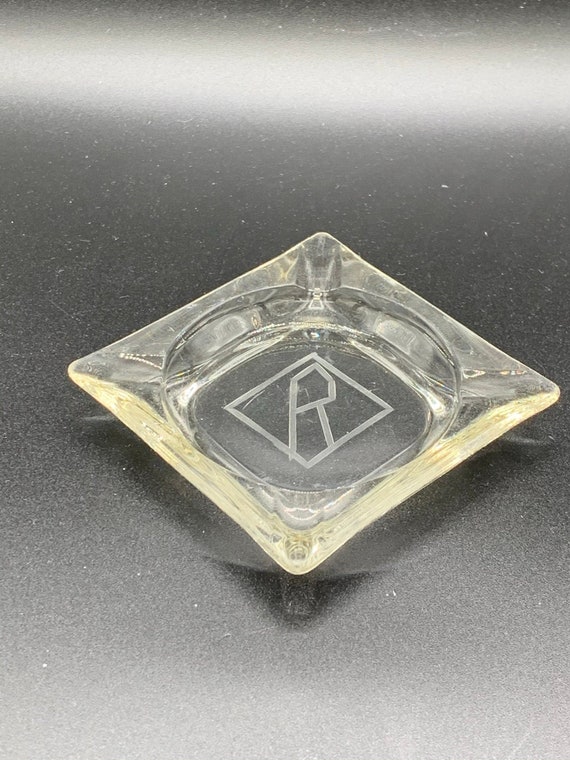 Vintage Square Pressed Glass Ashtray Etched With an | Etsy