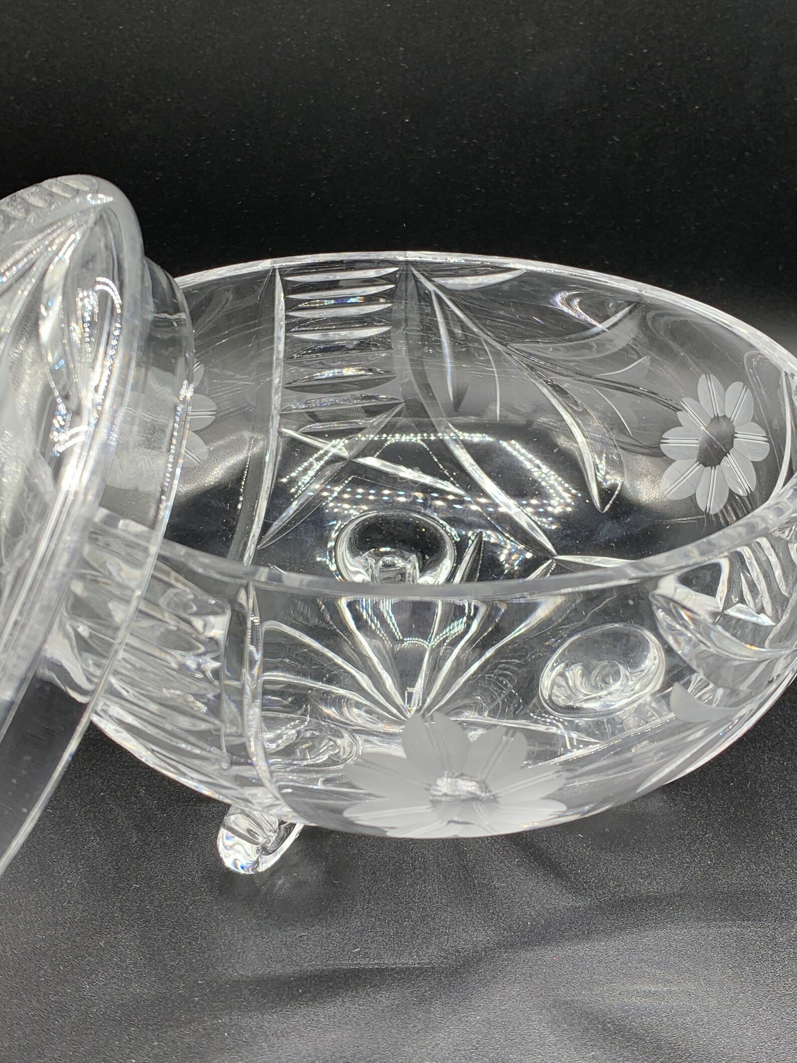 Beautiful Etched Crystal Cady Dish Ornate Heavy so | Etsy