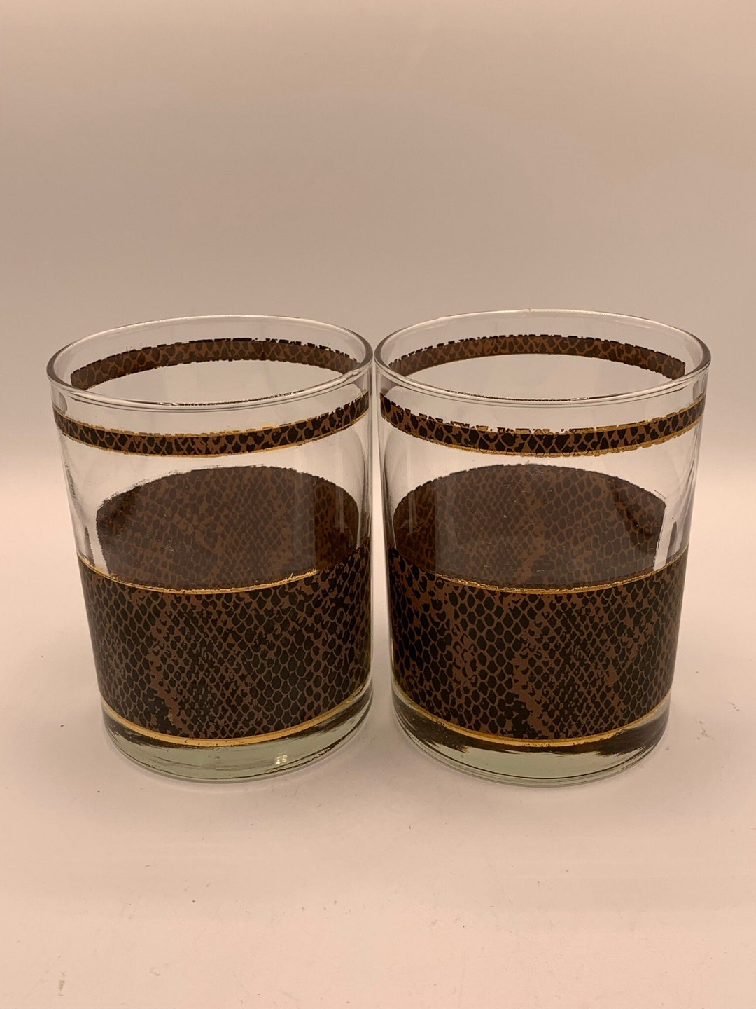 Vintage Whiskey Glasses Snakeskin Motiff Gold Rimmed Really Fantastic ...