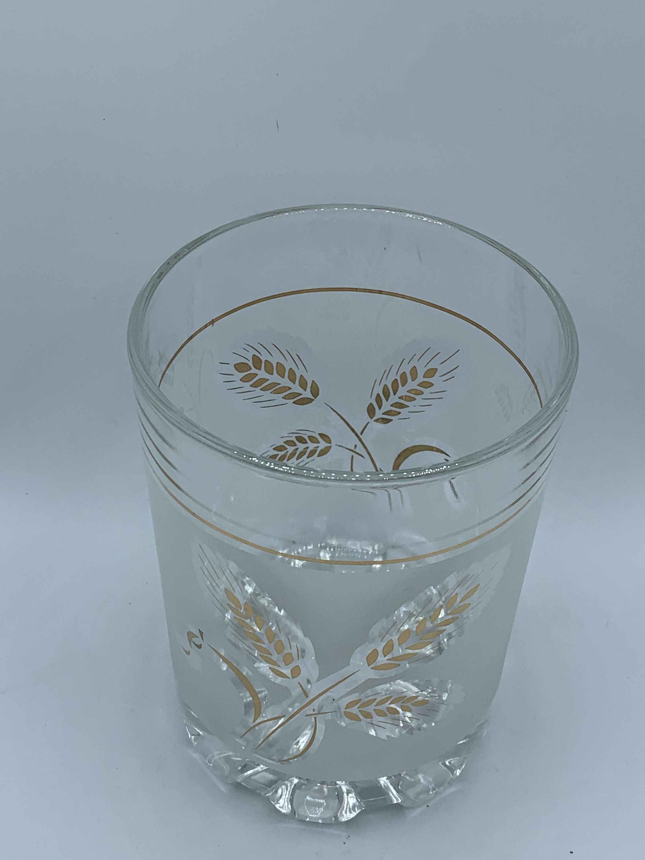 Vintage Mid Century Frosted Wheat Glass Vase with Gold Trim | Etsy