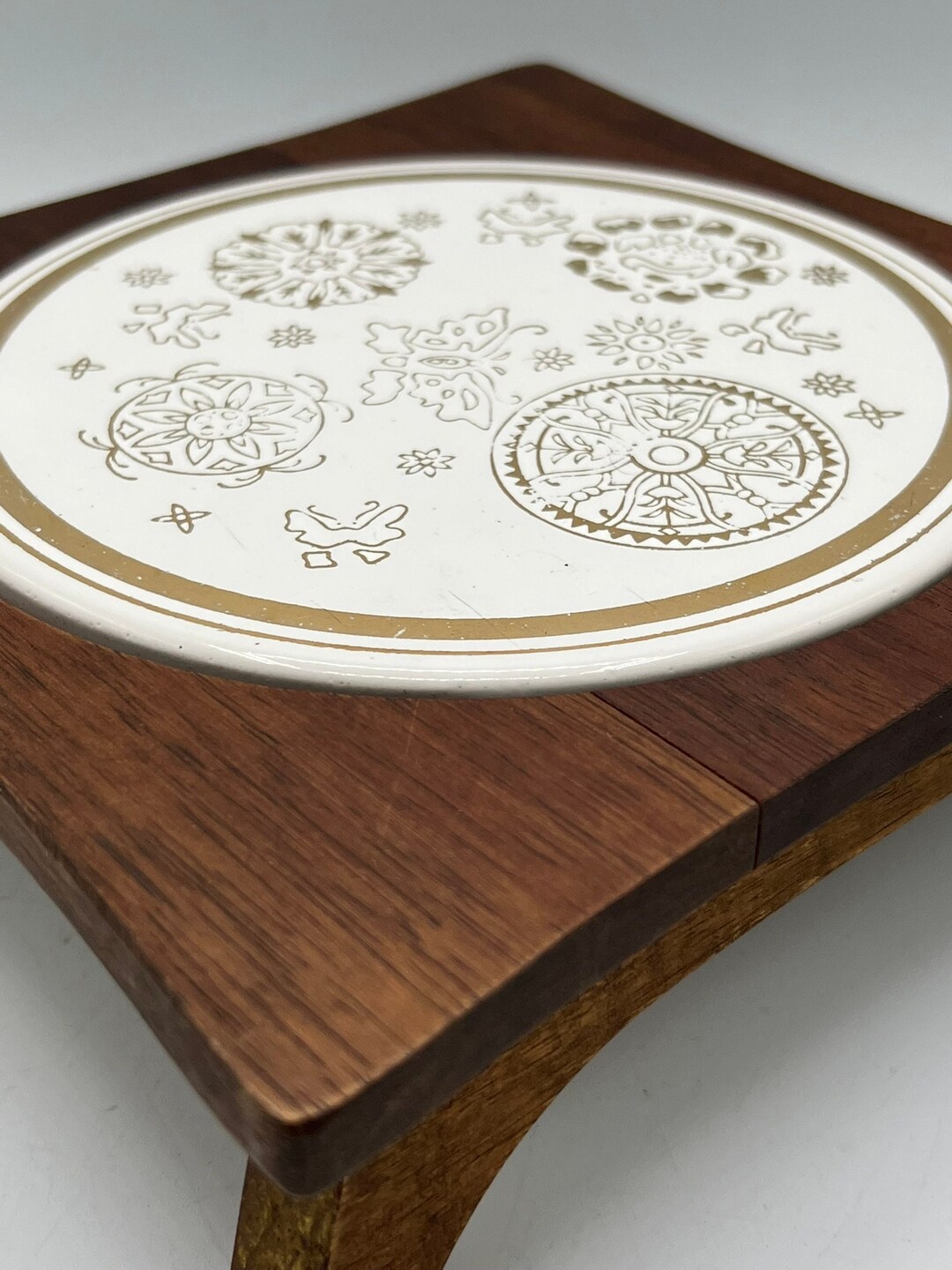 Vintage MCM Wood Trivet With Inlaid Tile - Etsy