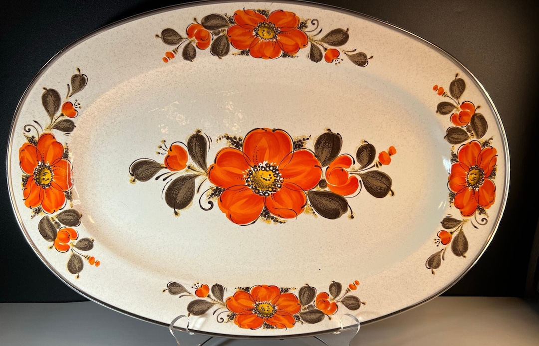 Vintage 1970s Sanko Ware Show Pans Poppies Oval Large Serving Platter ...