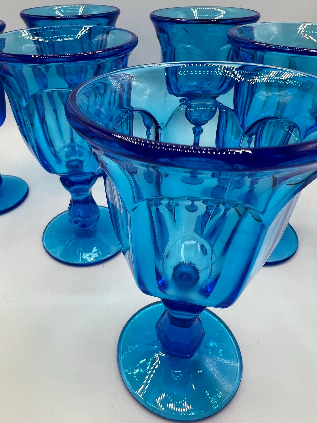 Antique Blue Wine Goblets - Imperial Glass Old Williamsburg, Set of 5 ...