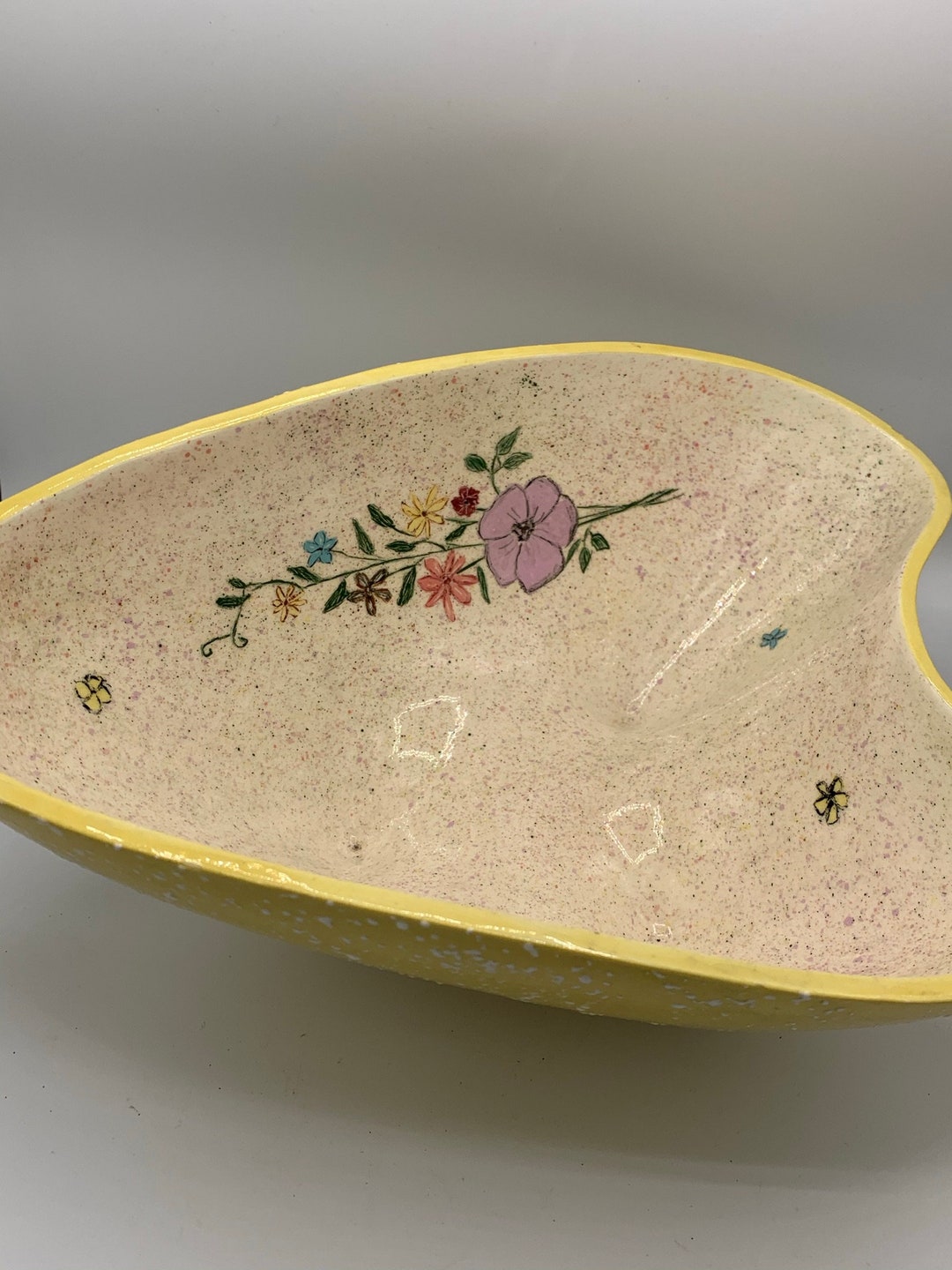 Rare! Creek Turn Pottery - Vintage Kidney Shaped Bowl - Yellow With ...