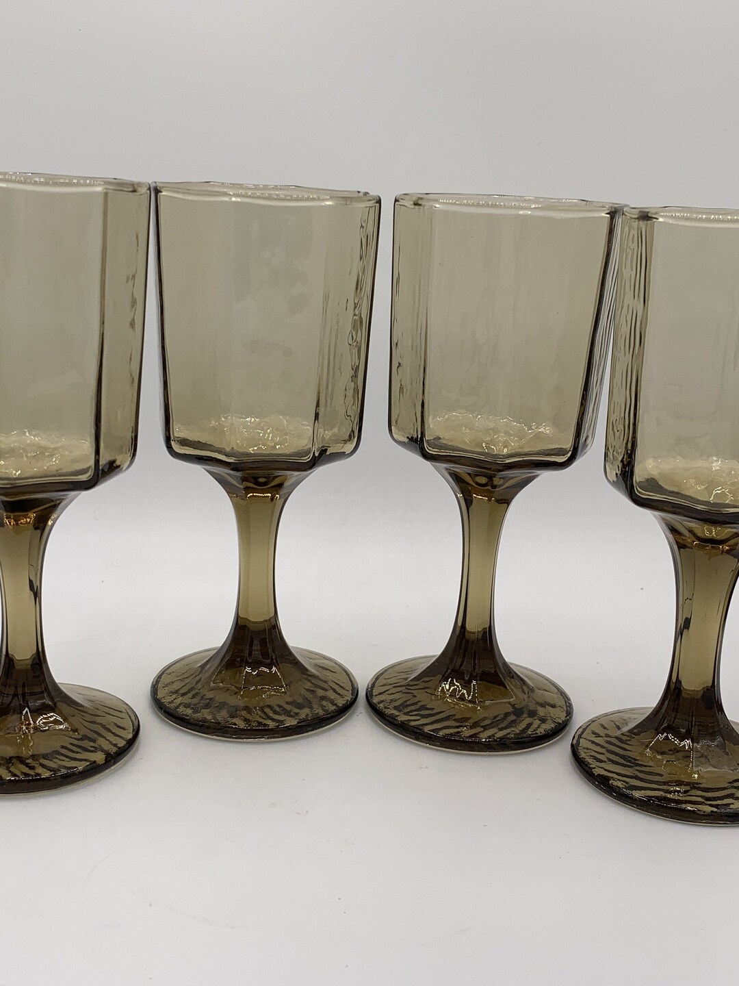 Four Vintage Smoke Colored Glass Wine Glasses With Swirled Pattern ...