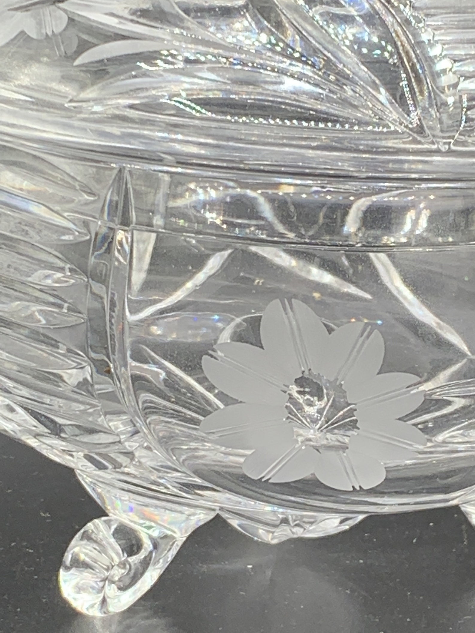 Beautiful Etched Crystal Cady Dish Ornate Heavy so | Etsy