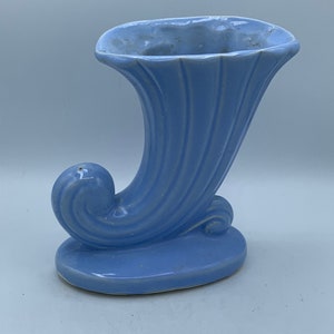 Vintage Blue Cornucopia Flower Vase - Shawnee Pottery? - Great Solid ...