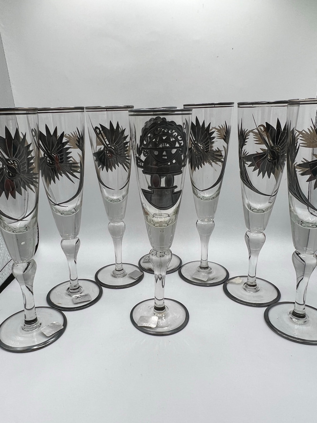Vintage Inca Gods Champagne Glasses - Artesania Tabisa Platinum Trim ...